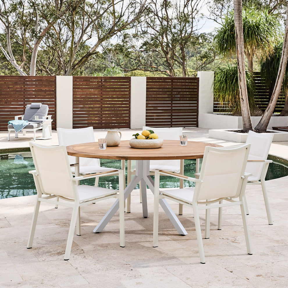 Rockdale 6 Piece Round Outdoor Setting White – Woodbury Furniture