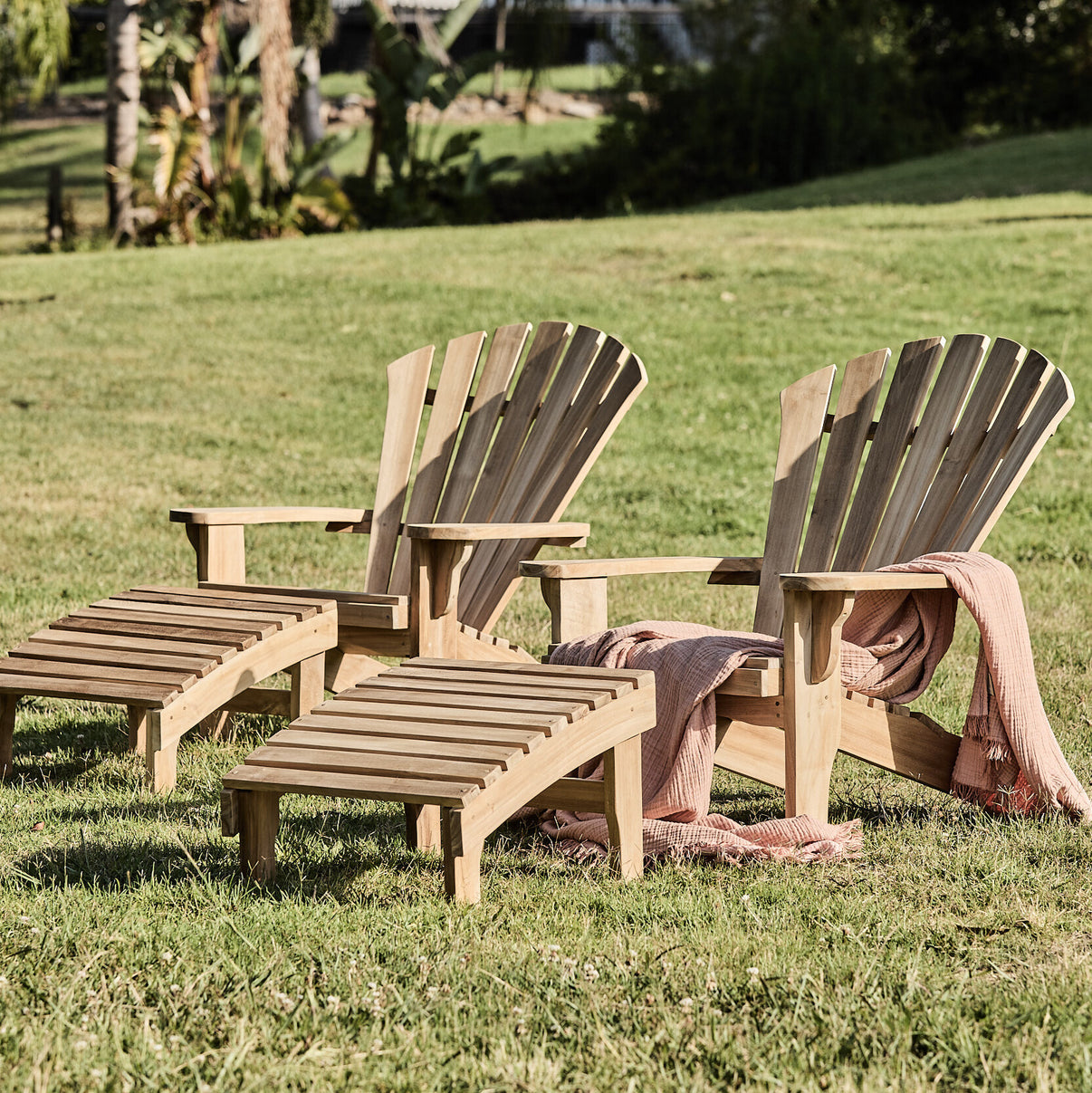 Cape Cod Teak Armchair And Stool Set of Two – Woodbury Furniture
